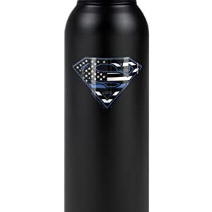 Superman OFFICIAL Superman Thin Blue Line Flag Shield Logo Pattern 24 oz Insulated Canteen Water Bottle, Leak Resistant, Vacuum Insulated Stainless Steel with Loop Cap, Black