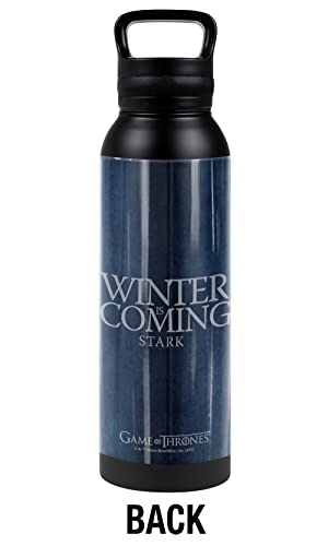 Game of Thrones OFFICIAL Stark Sigil 24 oz Insulated Canteen Water Bottle, Leak Resistant, Vacuum Insulated Stainless Steel with Loop Cap, Black