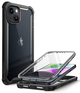 i-blason ares designed for iphone 14 plus case 6.7 inch (2022 release), dual layer rugged clear bumper case with built-in screen protector (black)