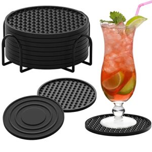 mckanti 8 pcs drink coasters with holder, silicone coasters for drinks, non-slip coasters for coffee table, desk, kitchen, office, bar tabletop protection suitable for kinds of cups, 4.3 inches.