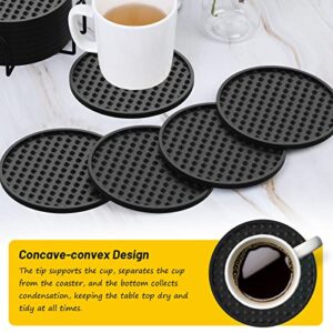 Mckanti 8 Pcs Drink Coasters with Holder, Silicone Coasters for Drinks, Non-Slip Coasters for Coffee Table, Desk, Kitchen, Office, Bar Tabletop Protection Suitable for Kinds of Cups, 4.3 Inches.