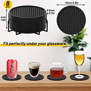 Mckanti 8 Pcs Drink Coasters with Holder, Silicone Coasters for Drinks, Non-Slip Coasters for Coffee Table, Desk, Kitchen, Office, Bar Tabletop Protection Suitable for Kinds of Cups, 4.3 Inches.