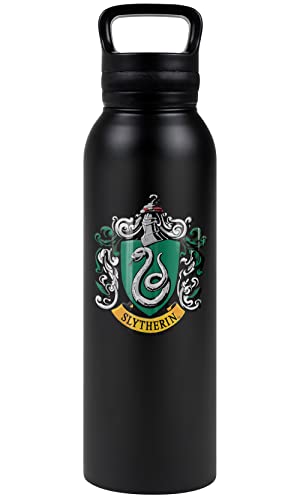 Harry Potter OFFICIAL Slytherin Crest 24 oz Insulated Canteen Water Bottle, Leak Resistant, Vacuum Insulated Stainless Steel with Loop Cap, Black