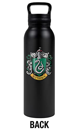 Harry Potter OFFICIAL Slytherin Crest 24 oz Insulated Canteen Water Bottle, Leak Resistant, Vacuum Insulated Stainless Steel with Loop Cap, Black