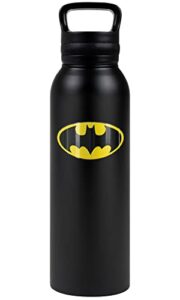 batman - logo official batman classic logo 24 oz insulated canteen water bottle, leak resistant, vacuum insulated stainless steel with loop cap, black