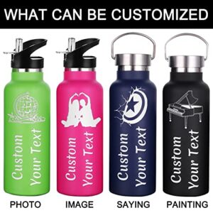 Backquik Personalized Custom Water Bottle with Straw Cover Leak Proof Kids Engraved Sports Bottle with Name Stainless Steel Insulated Thermos for Outdoor Gym