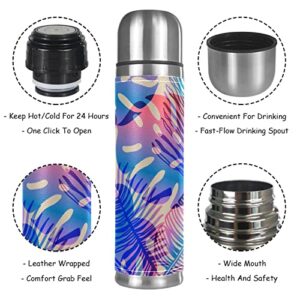 Monstera and Banana Leaf Stainless Steel Water Bottle, Leak-Proof Travel Thermos Mug, Double Walled Vacuum Insulated Flask 17 OZ