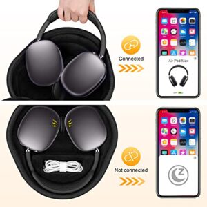 BOVKE Hard Carrying Case with Sleep Mode for Apple AirPods Max Wireless Over-Ear Headphones, AirPods Max Protective Portable Storage Bag with Mesh Pocket for Headphone Accessories, Black