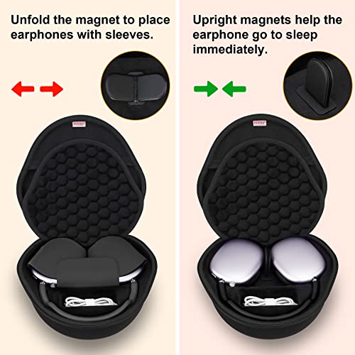 BOVKE Hard Carrying Case with Sleep Mode for Apple AirPods Max Wireless Over-Ear Headphones, AirPods Max Protective Portable Storage Bag with Mesh Pocket for Headphone Accessories, Black