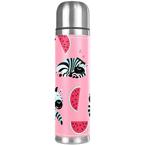 Cute Zebras and Watermelon Pink Stainless Steel Water Bottle, Leak-Proof Travel Thermos Mug, Double Walled Vacuum Insulated Flask 17 OZ