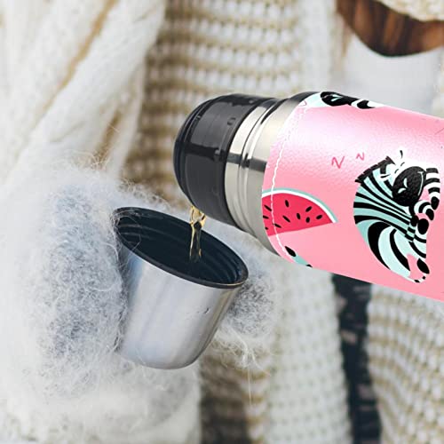 Cute Zebras and Watermelon Pink Stainless Steel Water Bottle, Leak-Proof Travel Thermos Mug, Double Walled Vacuum Insulated Flask 17 OZ