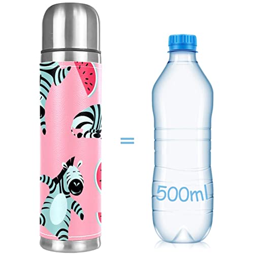 Cute Zebras and Watermelon Pink Stainless Steel Water Bottle, Leak-Proof Travel Thermos Mug, Double Walled Vacuum Insulated Flask 17 OZ