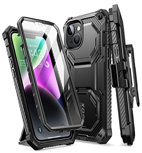 i-Blason Armorbox Series Designed for iPhone 14 Case 6.1" (2022)/iPhone 13 Case 6.1" (2021), Full-Body Rugged Holster Bumper Case with Built-in Screen Protector & Kickstand (Black)