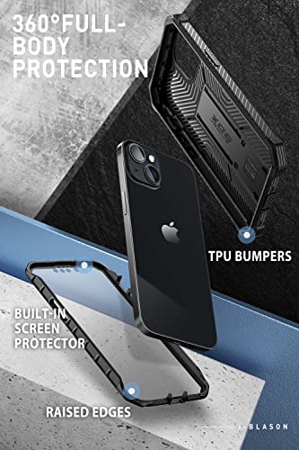 i-Blason Armorbox Series Designed for iPhone 14 Case 6.1" (2022)/iPhone 13 Case 6.1" (2021), Full-Body Rugged Holster Bumper Case with Built-in Screen Protector & Kickstand (Black)