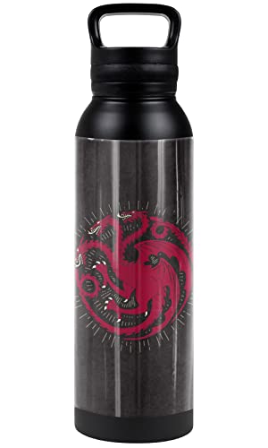 Game of Thrones OFFICIAL Targaryen Sigil 24 oz Insulated Canteen Water Bottle, Leak Resistant, Vacuum Insulated Stainless Steel with Loop Cap, Black