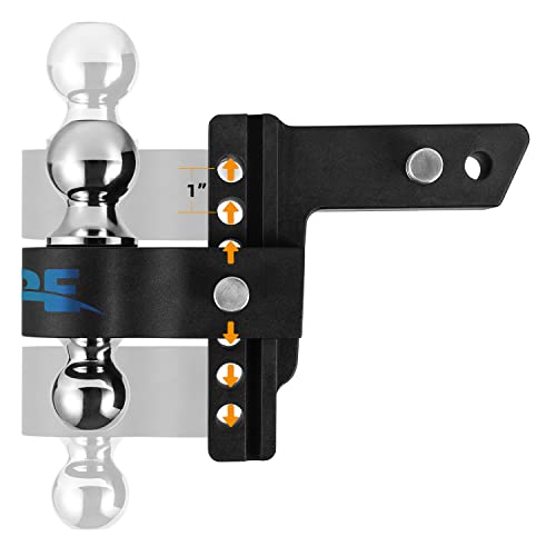 XPE Tow Hitch- Fits 2'' Receiver Only, 10'' Drop/Rise Drop, Dual Ball (2'' X 2-5/16''), Adjustable Aluminum Trailer Hitch for Heavy Duty Truck -12,500 Gtw with Trailer Locks, Black, XPE322010