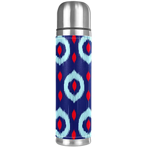 Ikat Magnolia Blue Print Stainless Steel Water Bottle Leak-Proof, Double Walled Vacuum Insulated Flask Thermos Cup Travel Mug 17 OZ