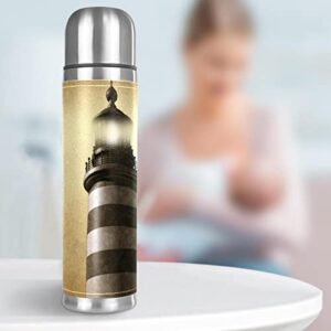 Lighthouse on Old Paper Vacuum Insulated Water Bottle Stainless Steel Thermos Flask Travel Mug Coffee Cup Double Walled 17 OZ