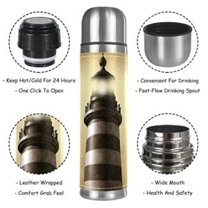 Lighthouse on Old Paper Vacuum Insulated Water Bottle Stainless Steel Thermos Flask Travel Mug Coffee Cup Double Walled 17 OZ