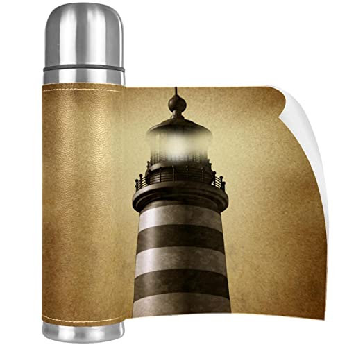 Lighthouse on Old Paper Vacuum Insulated Water Bottle Stainless Steel Thermos Flask Travel Mug Coffee Cup Double Walled 17 OZ