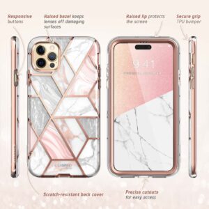 i-Blason Cosmo Series for iPhone 14 Pro Max Phone Case 6.7 inch (2022), Slim Full-Body Stylish Protective Case with Built-in Screen Protector (Marble)