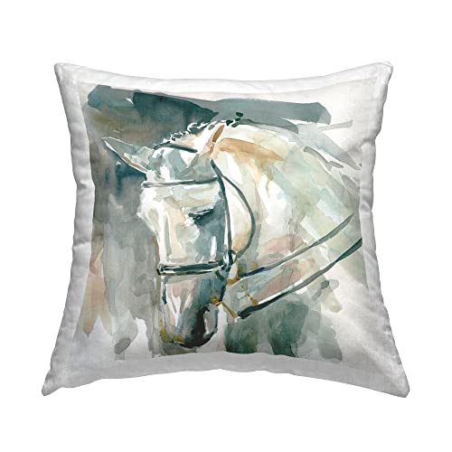 Stupell Industries Contemporary Horse Portrait Solemn Equestrian Pose Design by Carol Robinson Pillow, 18 x 18, Green