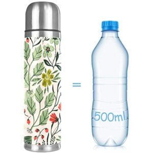 Summer Floral Pattern with Colorful Plants and Flowers Vacuum Insulated Water Bottle Stainless Steel Thermos Flask Travel Mug Coffee Cup Double Walled 17 OZ