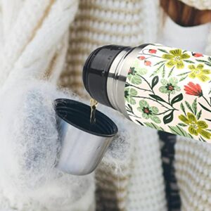 Summer Floral Pattern with Colorful Plants and Flowers Vacuum Insulated Water Bottle Stainless Steel Thermos Flask Travel Mug Coffee Cup Double Walled 17 OZ