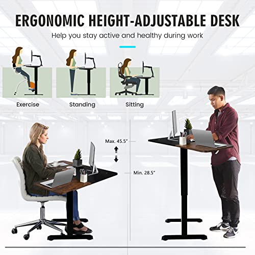 COSTWAY L Shaped Electric Adjustable Desk, L-Shaped Standing Computer Desk w/Splice Tabletop, 2 Hooks & Rolling Casters, Sit-Stand Corner Desk w/ 4 Memory Positions for Home Office (Rustic Brown)