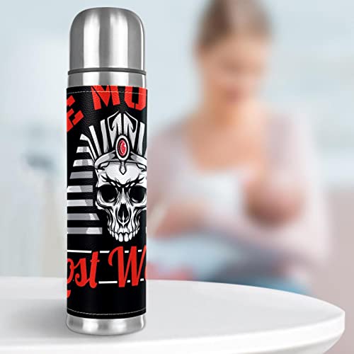 the Mummy Pharaoh Skull Head Stainless Steel Water Bottle Leak-Proof, Double Walled Vacuum Insulated Flask Thermos Cup Travel Mug 17 OZ