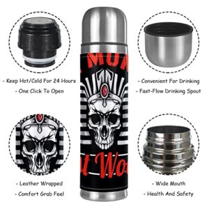 the Mummy Pharaoh Skull Head Stainless Steel Water Bottle Leak-Proof, Double Walled Vacuum Insulated Flask Thermos Cup Travel Mug 17 OZ