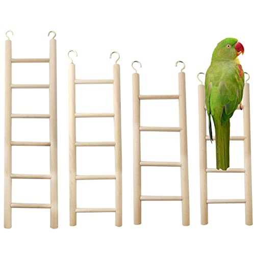 GXXMEI 4PCS Bird Toys Wooden Ladder, 4 Sizes Parakeet Toys Wood Ladder, Natural Wooden Step Ladder Bird Ladder, Bird Climbing Toys Bird Toys for Parakeets, Parrots, Cockatoo and Lovebirds