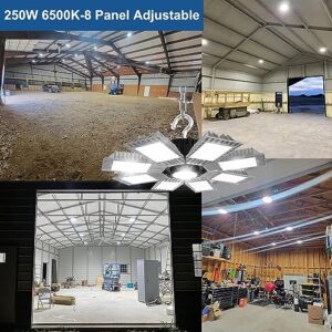 CODAFUL LED High Bay Light 8 Panels 300W LED Garage Lights with US Plug 5ft Cable 85-277V, Light for Wet Location Warehouse Residential Barn Factory Workshop, Shop Lighting (250W-1Pack, Silvery)