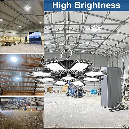 CODAFUL LED High Bay Light 8 Panels 300W LED Garage Lights with US Plug 5ft Cable 85-277V, Light for Wet Location Warehouse Residential Barn Factory Workshop, Shop Lighting (250W-1Pack, Silvery)