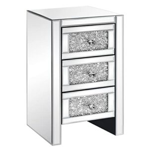 Alohappy Mirrored Nightstand with 3-Drawers, Mirror End Table Silver Bedside Table for Living Room/Bedroom, Fully Assembled