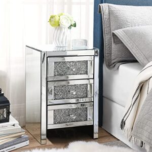 Alohappy Mirrored Nightstand with 3-Drawers, Mirror End Table Silver Bedside Table for Living Room/Bedroom, Fully Assembled