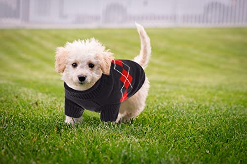 Phyxin Warm Dog Sweater Plaid Pet Knitted Turtleneck XS Puppy Sweaters for Small Dog Knitwear for Dogs Cats in Cold Winter Dog Pullover, Blue M