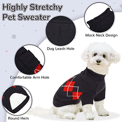 Phyxin Warm Dog Sweater Plaid Pet Knitted Turtleneck XS Puppy Sweaters for Small Dog Knitwear for Dogs Cats in Cold Winter Dog Pullover, Blue M