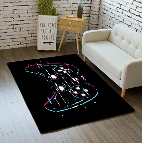 ELKEYE Gamer Rug Boys Game Controller Rug Gamer Video Player Floor Mat Gamepad Pattern Throw Rug Game Room Bedroom Decor Polyester Mat, Black, 35''×23''