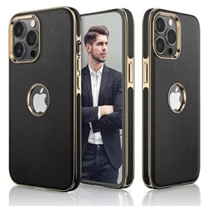 lohasic compatible with iphone 14 pro max case, slim leather gold electroplated bumper anti-scratch soft back cover protective men cases designed for iphone 14 pro max 6.7 inch 2022 - black