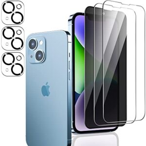 [6-in-1] uluq designed for iphone 14 plus screen protector 6.7inch, 2pack[hd clear tempered glass screen protector] +1pack[privacy anti spy screen protector]+3pack[camera lens protector]suit all case