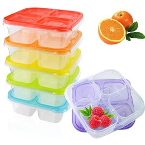 bercoor set of 6 bento snack boxes, meal prep container, 4 compartments leakproof food prep containers for school, work and picnic