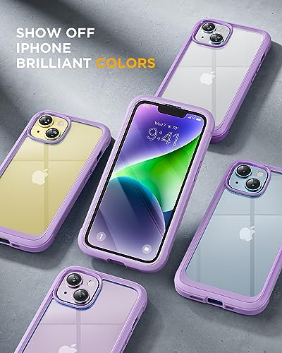 Miracase Glass Series Designed for iPhone 14 Plus Phone Case 6.7 inch, 2023 Upgrade Full-Body Clear Bumper Case with Built-in 9H Tempered Glass Screen Protector and Camera Lens Protector,Purple