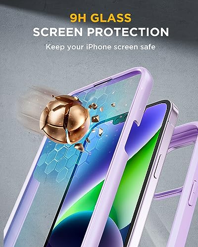 Miracase Glass Series Designed for iPhone 14 Plus Phone Case 6.7 inch, 2023 Upgrade Full-Body Clear Bumper Case with Built-in 9H Tempered Glass Screen Protector and Camera Lens Protector,Purple