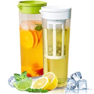 2pcs plastic water pitcher,water carafe bpa free iced tea pitchers,airtight fruit infuser water pitcher for fridge door,homemade iced coffee and lemonade 1.1l/38oz（white green）