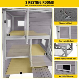 Aivituvin Large Cat Catio 4 Tiers Cat Enclosures House for Outdoor Indoor Cats with Weatherproof Roof, 3 Resting Rooms, 3 Platforms, 5 Windows 70" H 77" L