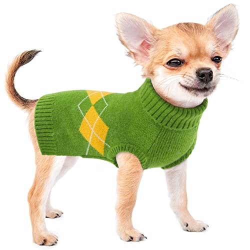 ALAGIRLS Kawai Green Cat Christmas Sweater Dog Clothes for Boys Girls,Winter Warm Turtleneck Fleece Puppy Sweater,Holiday Pet Outfits Apparel,Green S