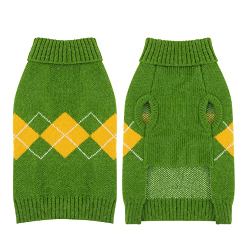 ALAGIRLS Kawai Green Cat Christmas Sweater Dog Clothes for Boys Girls,Winter Warm Turtleneck Fleece Puppy Sweater,Holiday Pet Outfits Apparel,Green S