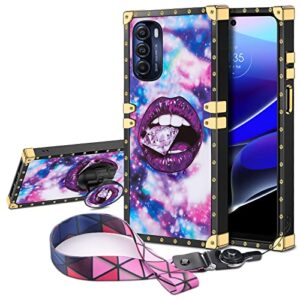 jakpak for motorola moto g stylus 5g 2022 case with kickstand cute cover for girls women tpu luxury case with strap shockproof protective heavy duty case for motorola moto g stylus 5g 2022 lip purple