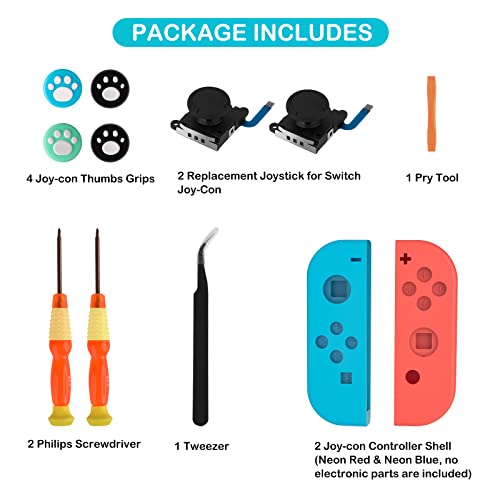 Replacement Joystick & Shell Compatible with Nintendo Switch Joy-Con, Thumbsticks Casing Repair Kit for Switch OLED Joy-con